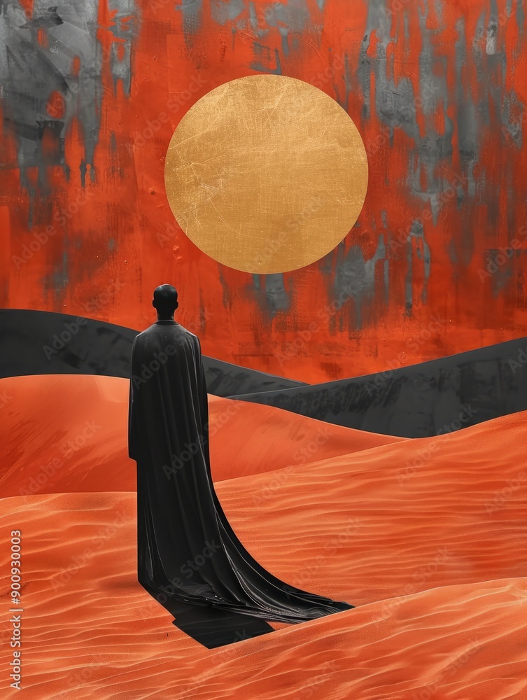 black dressed alien figure in desert movie dune poster flyer background ...