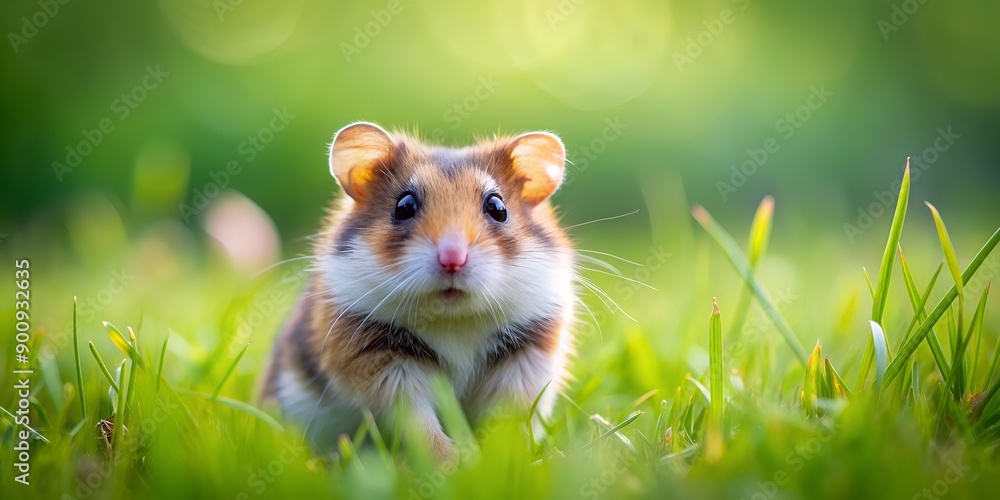 Asian hamster on a beautiful grassland colored background Amazing rare ...