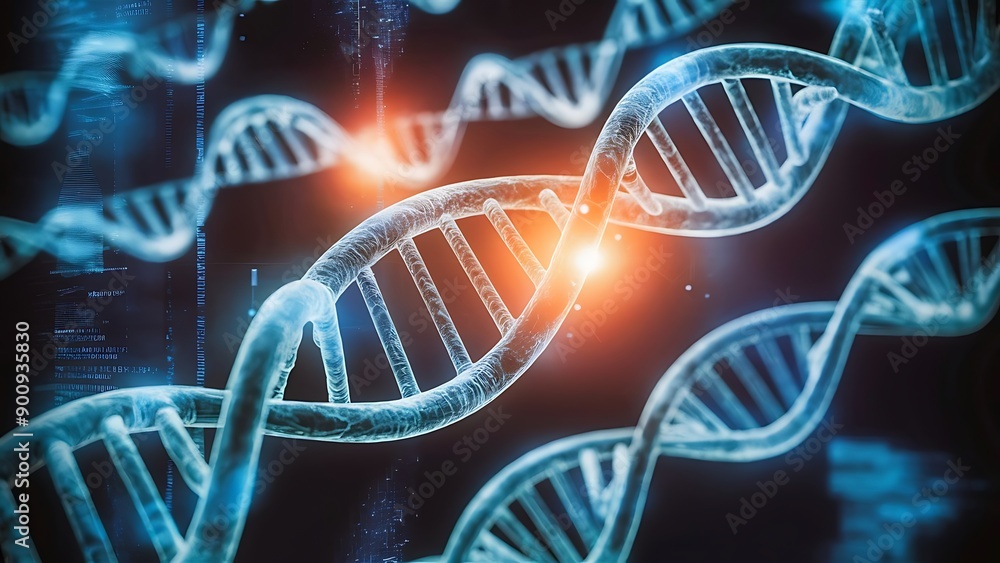 Dna double helix glowing figure. Biotechnology, biochemistry, biology ...