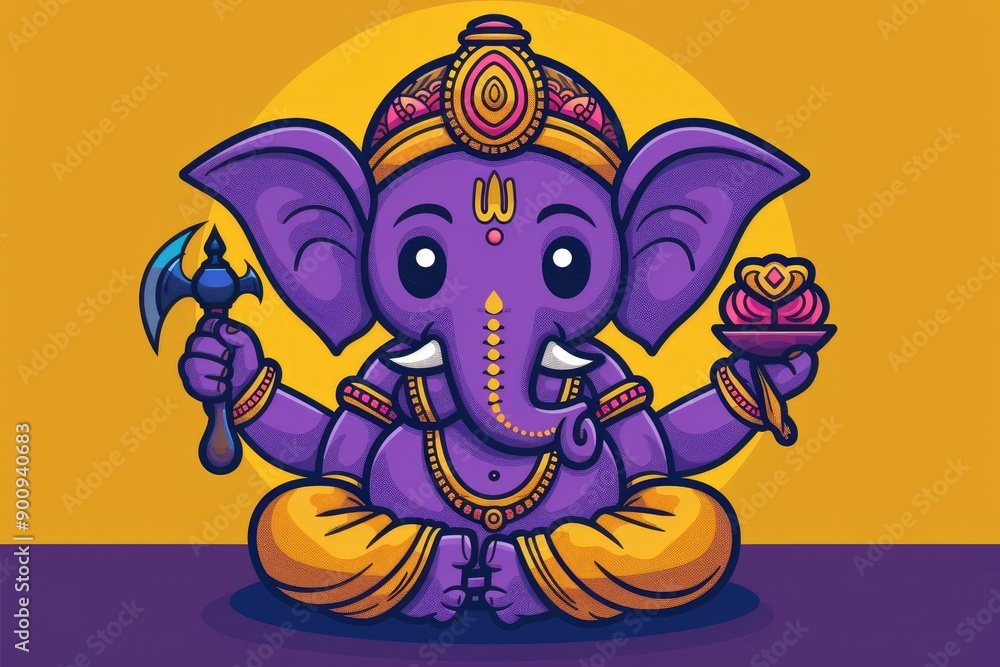 Cute Cartoon Illustration of Ganesha, the Hindu God of Beginnings Stock ...