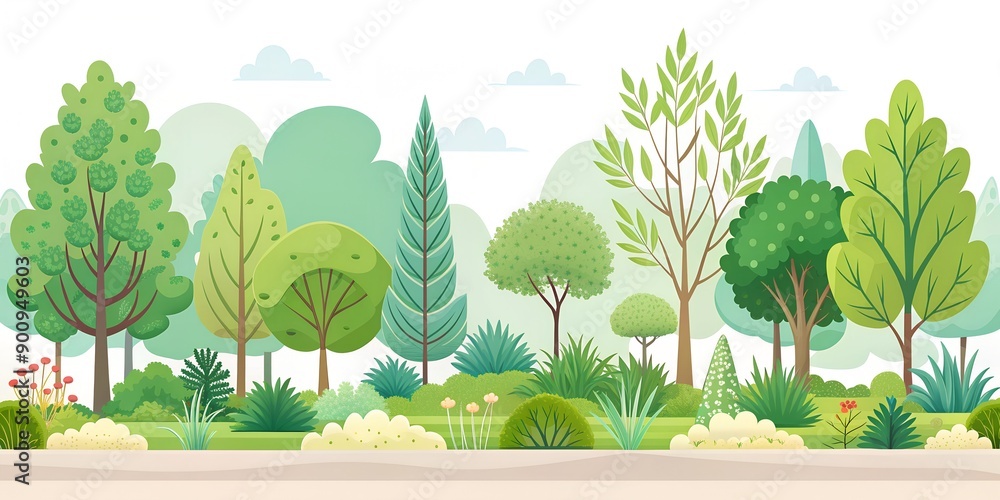 Simple trees bushes Cartoon forest plants with foliage minimal flat ...