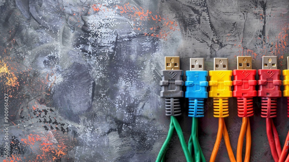 Comprehensive flat lay featuring a patch panel RJ45 connectors and ...