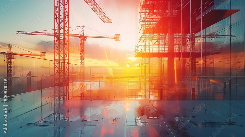 Sunrise Construction: A breathtaking skyline silhouette, as the sun ...