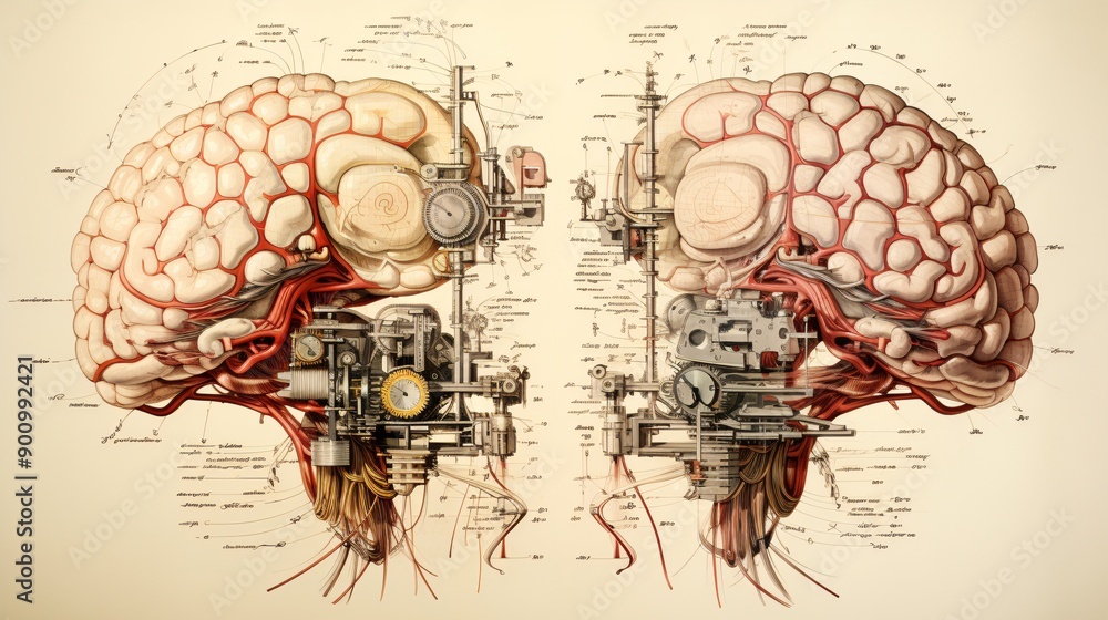 An illustration of the human brain's hemispheres with key functions ...