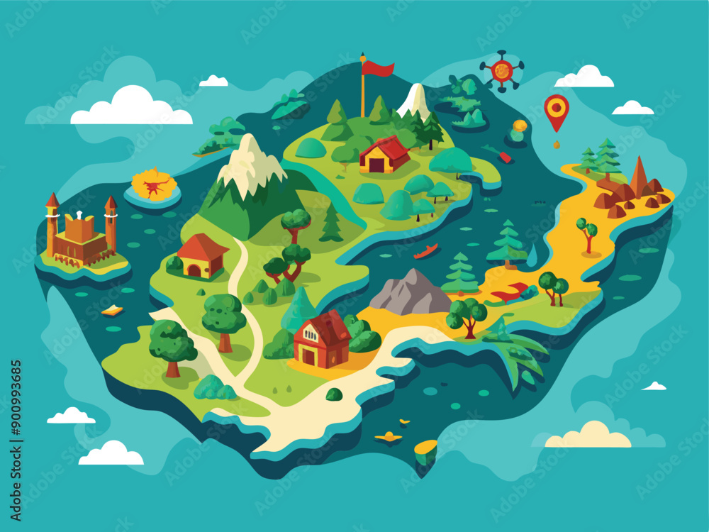 Country Map Highlighting Regions and displaying its regions major ...