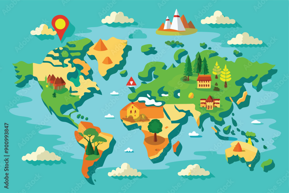 Country Map Highlighting Regions and displaying its regions major ...