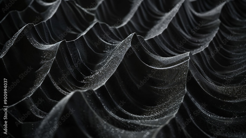 foam sponge material texture background in dark black color with wavy ...