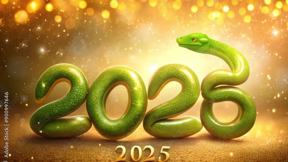 Animated 2025 text made of snakes on gold festive background, Chinese ...