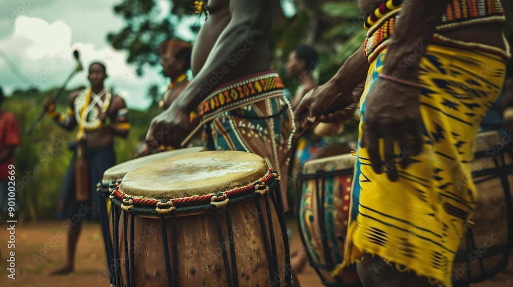 Drums called atabaque in Brazil being played during a ceremony typical ...