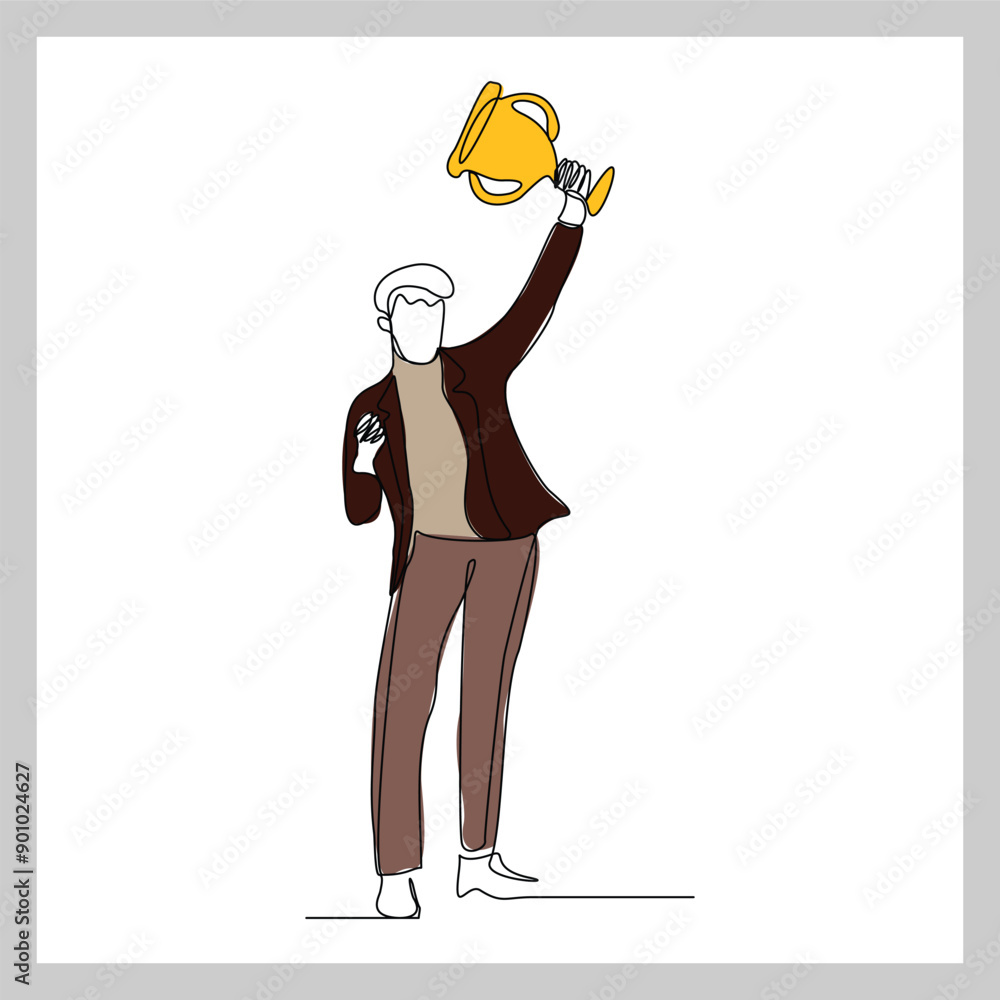Continuous single line sketch drawing of business man successful ...