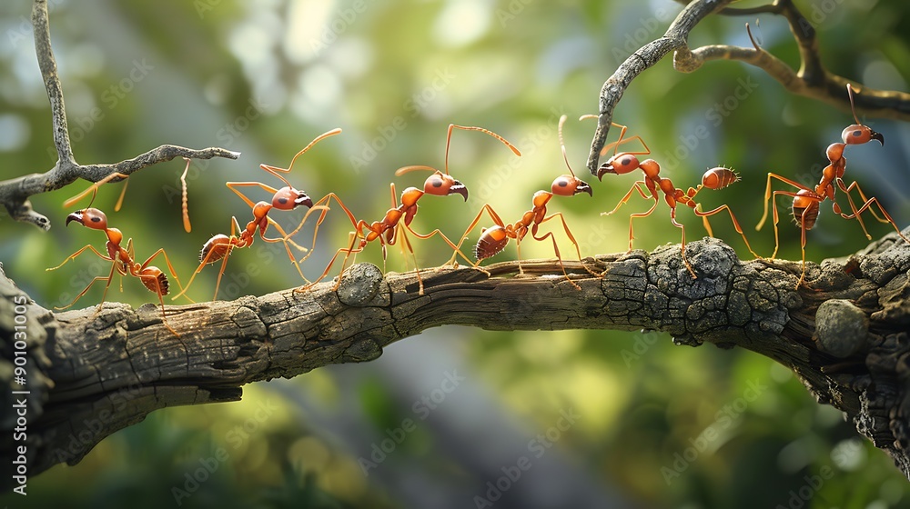 Red ants create a remarkable bridge from small twigs in a detailed ...