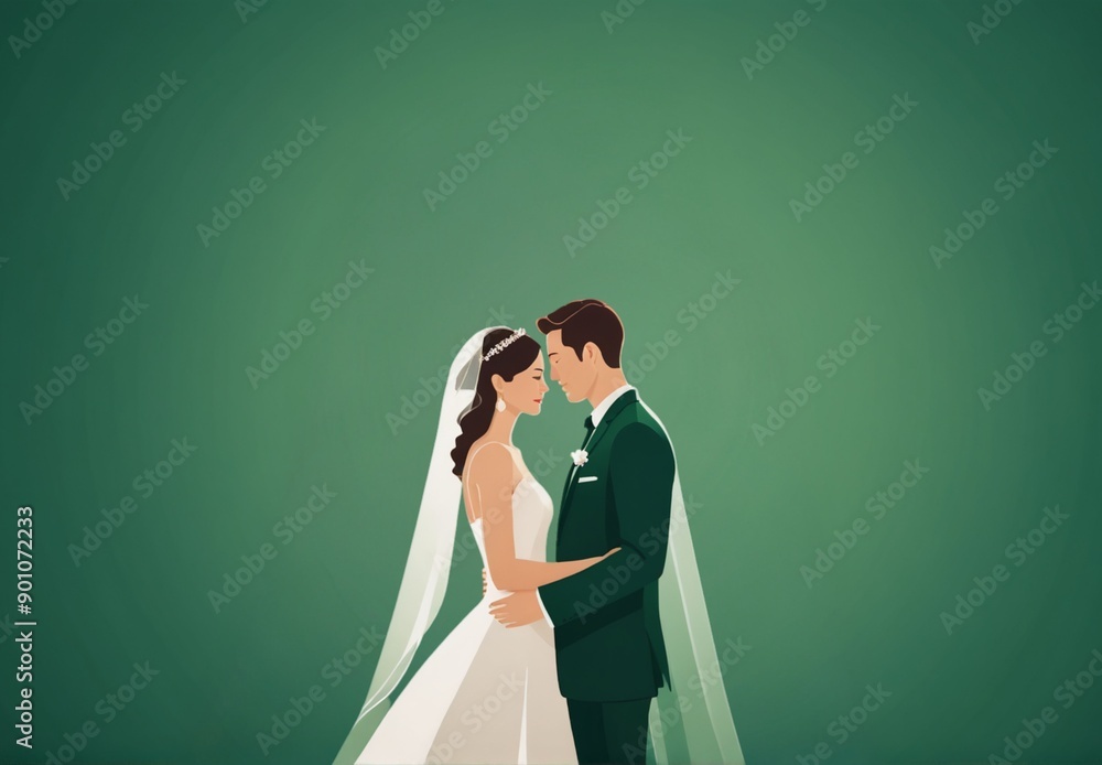bride and groom, drawn with whimsical features and vibrant colors, are ...
