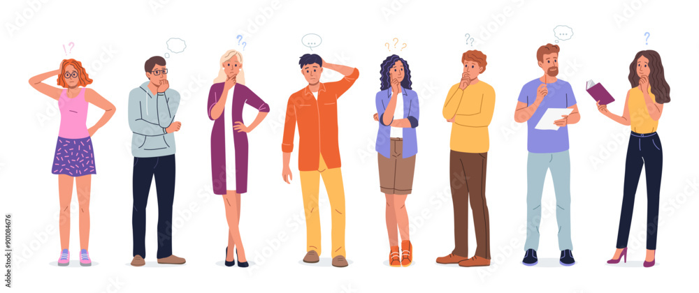 People think. Man person, question character, serious student or doubt ...