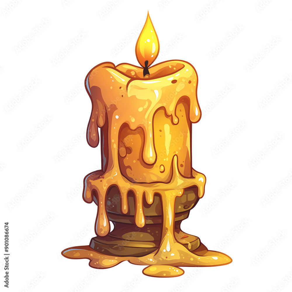 A 2D cartoon clipart drawing of a candle on an isolated transparent ...