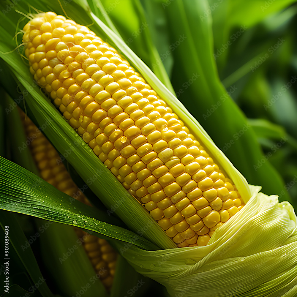 Freshly Ripened Golden Corn on Stalk: An Up-Close View of Nature's ...