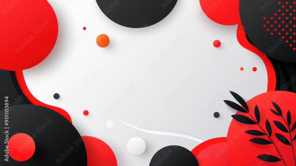 Bold red and white geometric shapes create a striking modern ...