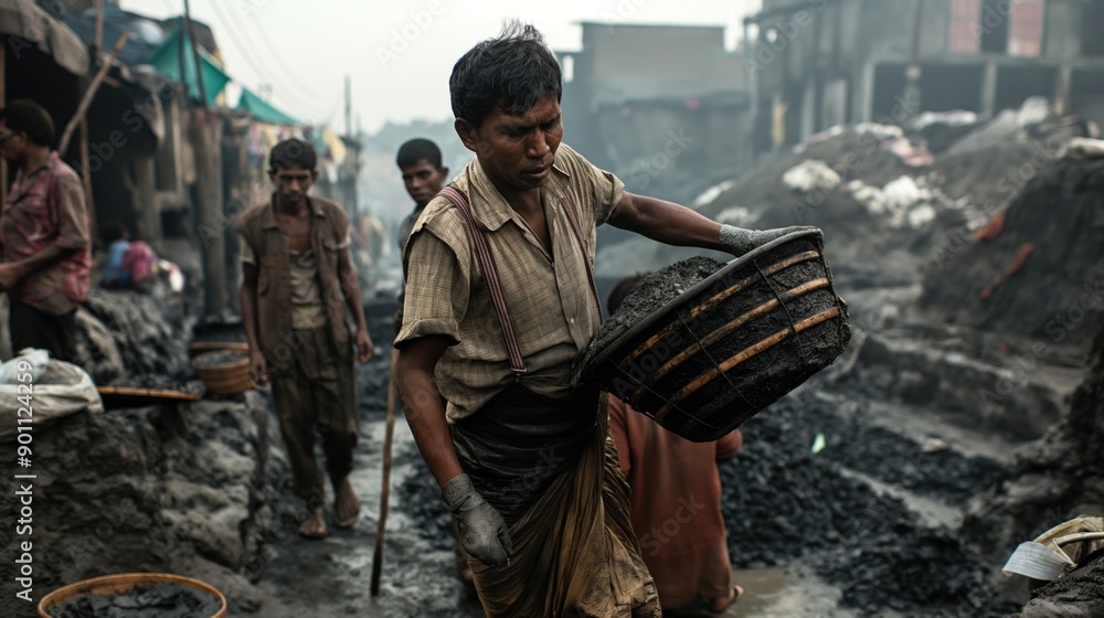 Laborer working long hours in unsafe conditions, highlighting the ...