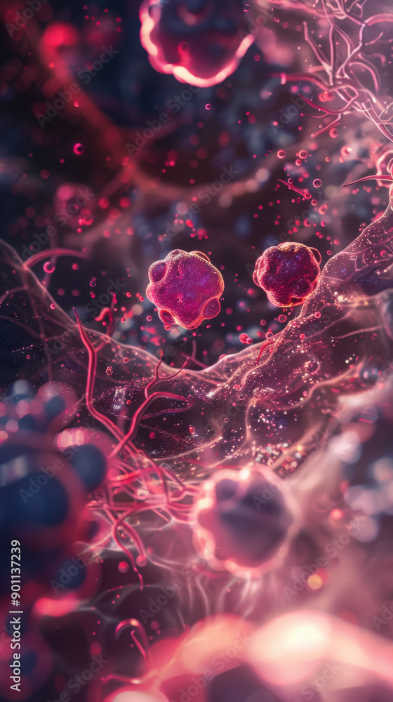 Molecular structure of cancer cells under microscope, realistic macro ...