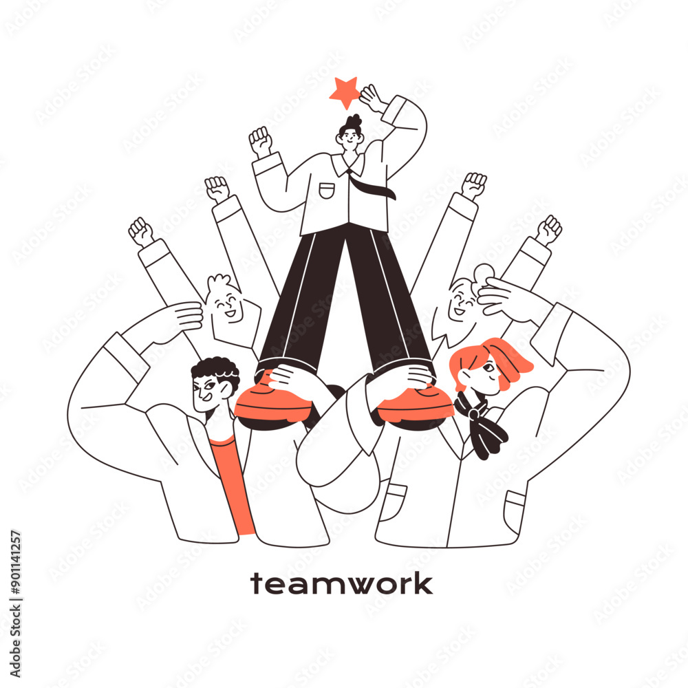 Achievement of success with teamwork. Leadership concept. Team and ...