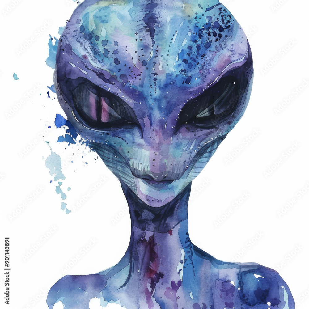 Watercolor clipart realistic evil scary terrifying alien creature Stock ...