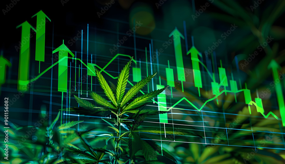 Cannabis plant with financial graph depicting growth, investment, and ...