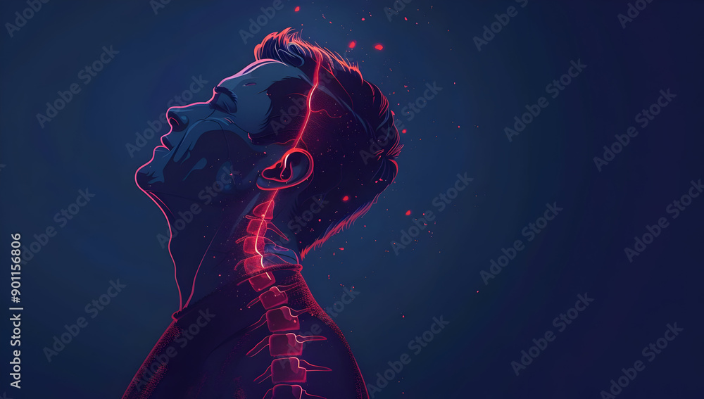 Digital illustration of a human profile highlighting the spine and ...