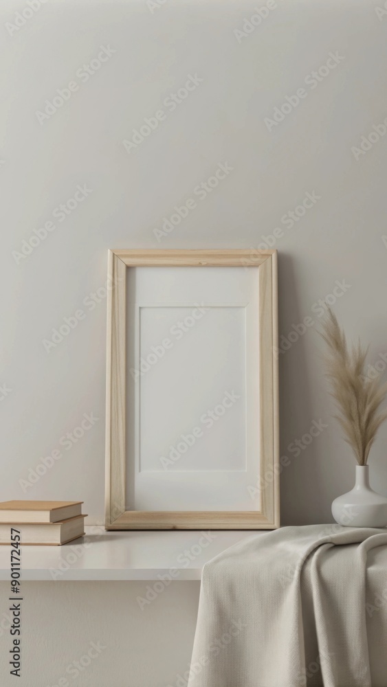 The image shows a minimalist and serene scene featuring a rectangular ...
