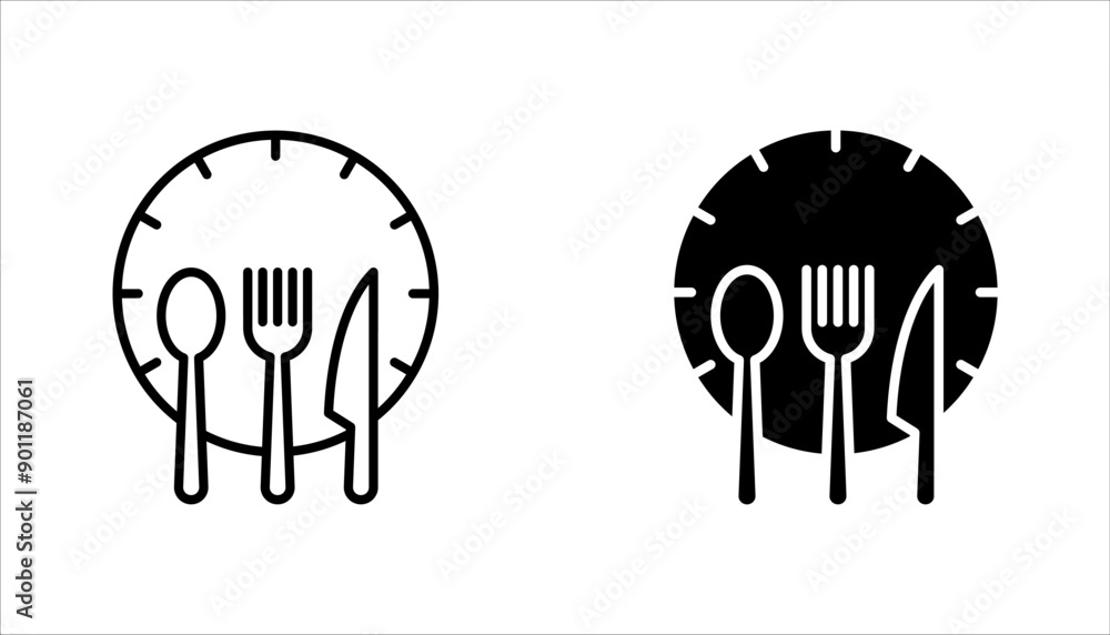 time eat lunch icon set, hour healthy food, diet fast concept, vector ...