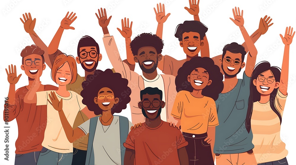 Vector portrait of happy diverse students smiling, isolated on white ...