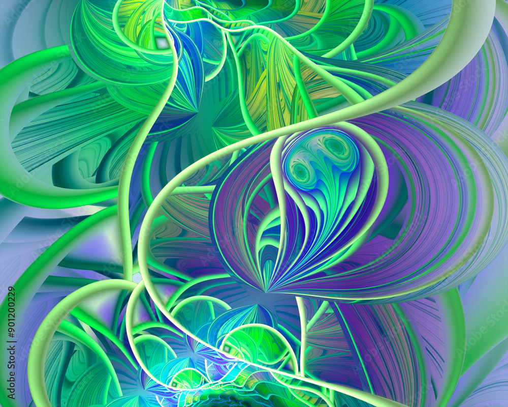 Fractal art resembling strange plants and vines and a sprite creature ...