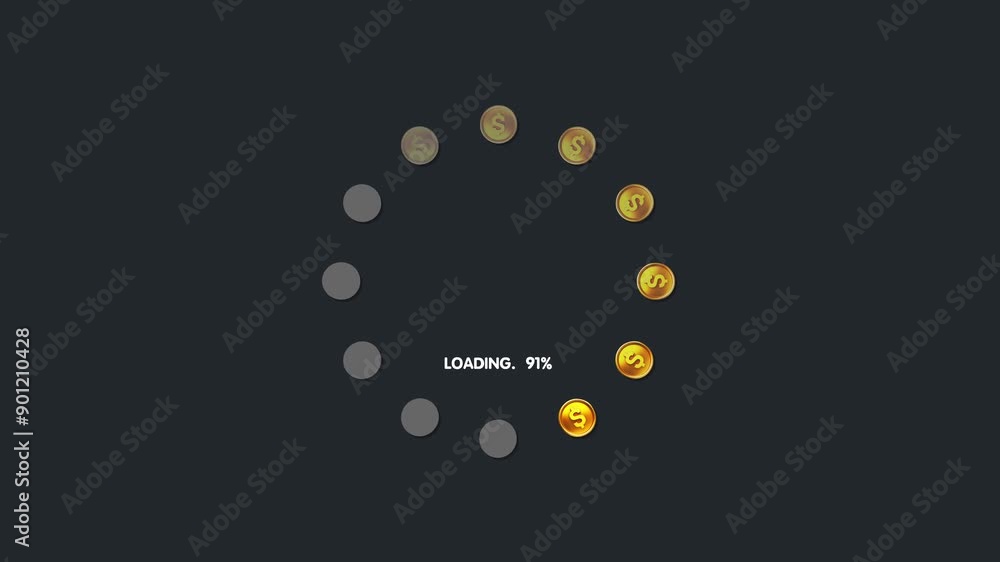 Loading Circle Video with gold coin. Loading Animation on Black and ...