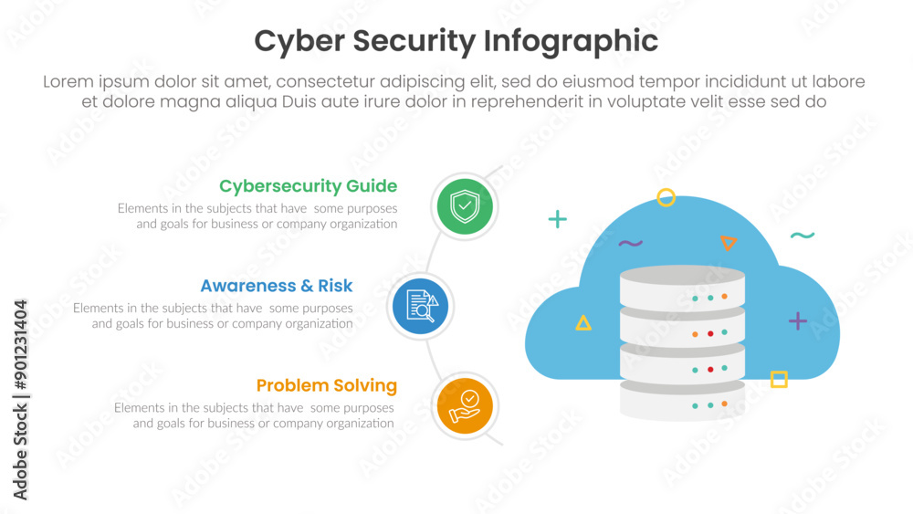 cybersecurity technology infographic template banner with cloud server ...