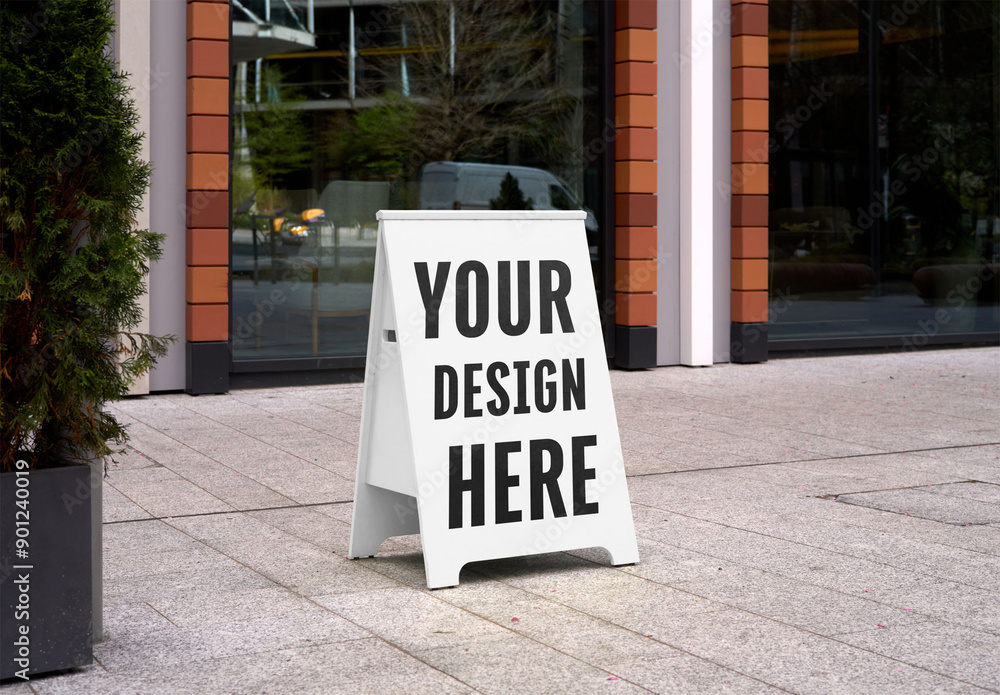 Mockup Of Customizable Vertical A-Frame Sign On Paving Slabs Stock ...