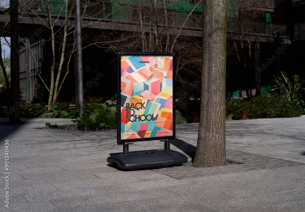 Mockup Of Vertical Customizable Freestanding Sign By Tree Stock ...