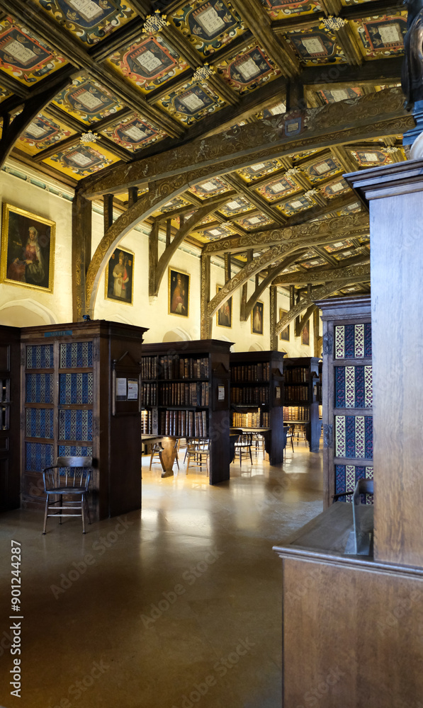 The Bodleian Library in University of Oxford, an interior view with ...