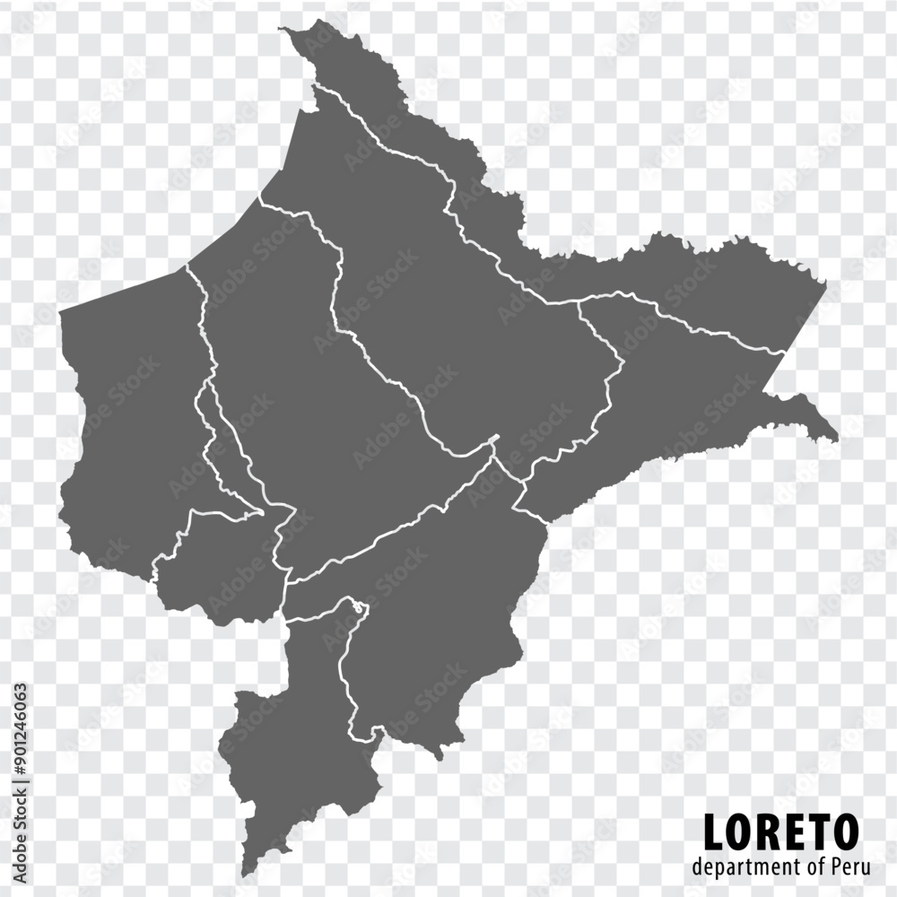 Blank map Department Loreto of Peru. High quality map Department of ...