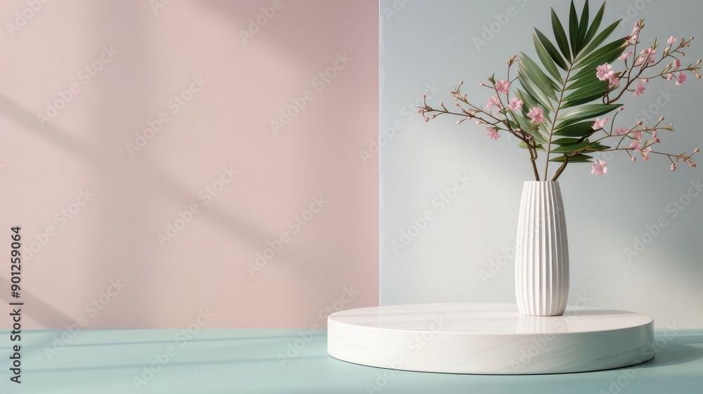 3D podium with white Roman column, luxurious Greek design, classic ...