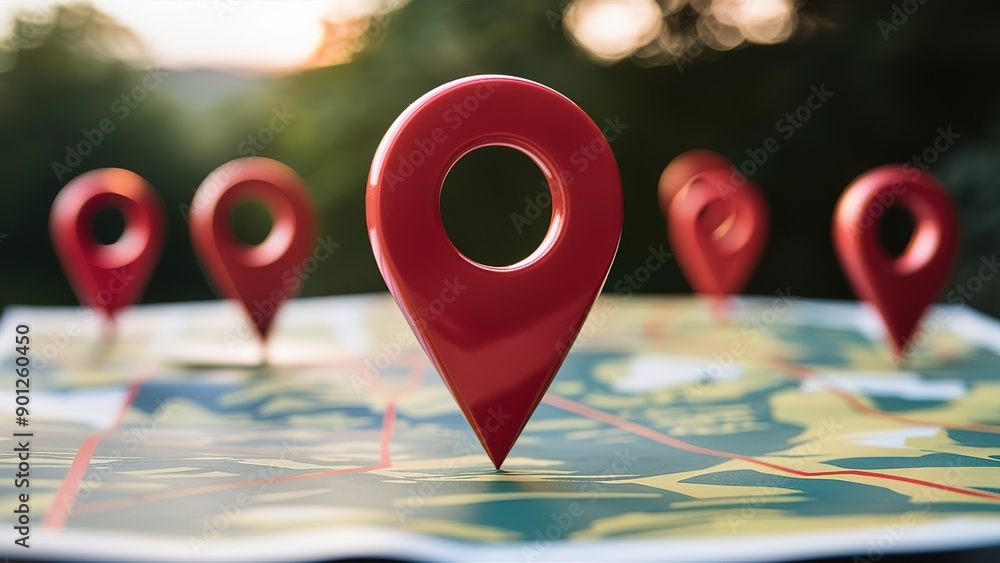 find your way location marking with a pin on a map with routes ...