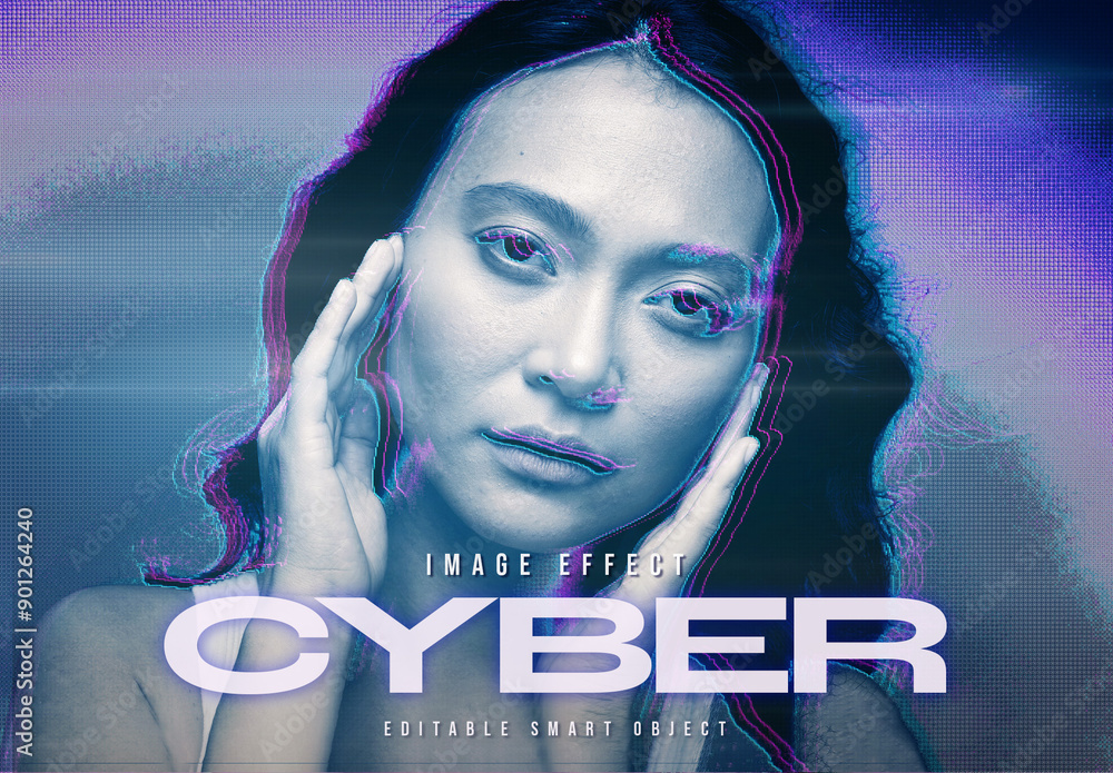 Cyber Lines Image Effect Stock Template | Adobe Stock