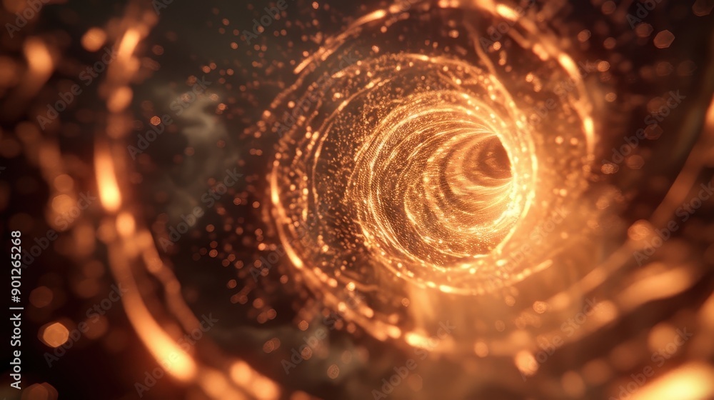 Dynamic spiral vortex simulation, mesmerizing particle tunnel animation showcasing swirling ...