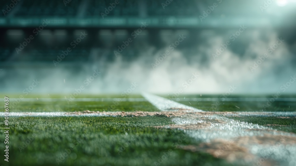 Foggy stadium scene with green background and toxic smoke, creating a ...