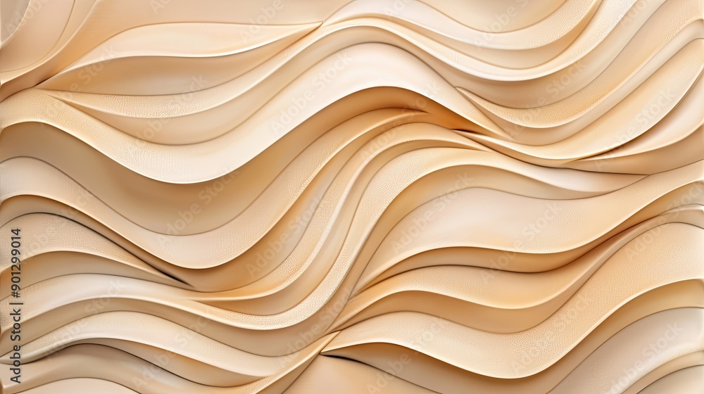 Beige 3D interior decorative wall panel with wavy pattern, texture of ...