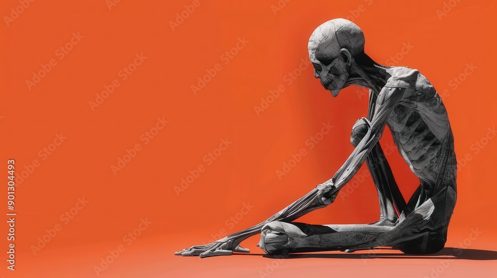 Poster Famine Figure A stylized illustration of a person emaciated by ...