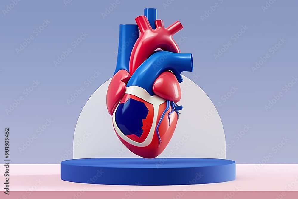 A detailed model of a human heart, rendered in vibrant colors, is ...