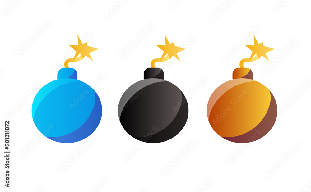 Bombs with fuse props game icons. Cartoon metal balls vector set, user ...