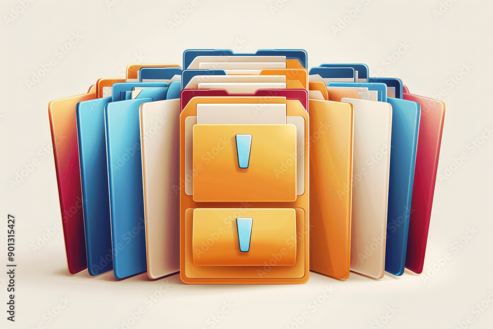 Colorful folders and file cabinet drawers symbolize efficient organization and storage of ...