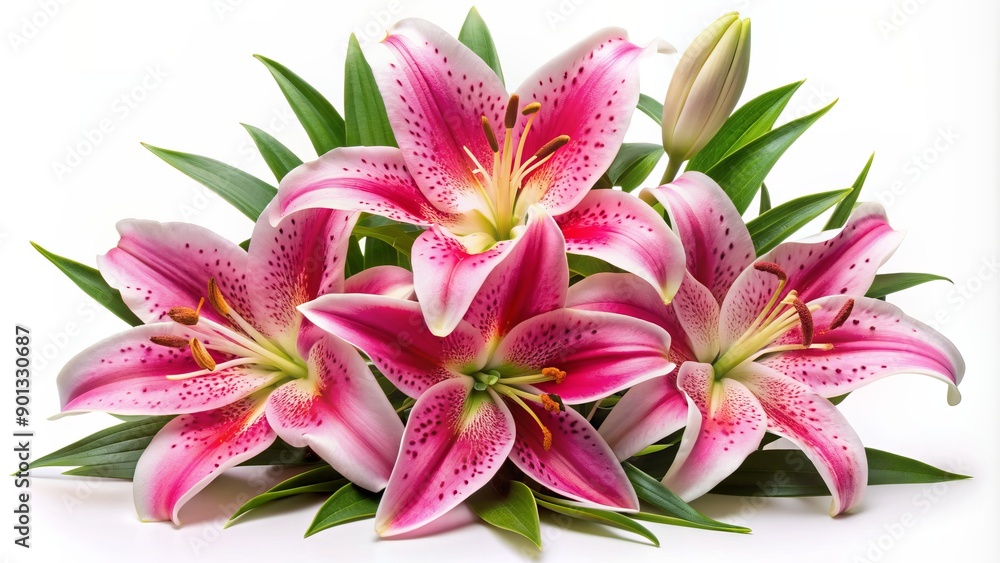 Delicate fresh cut pink oriental stargazer lily flowers in various ...