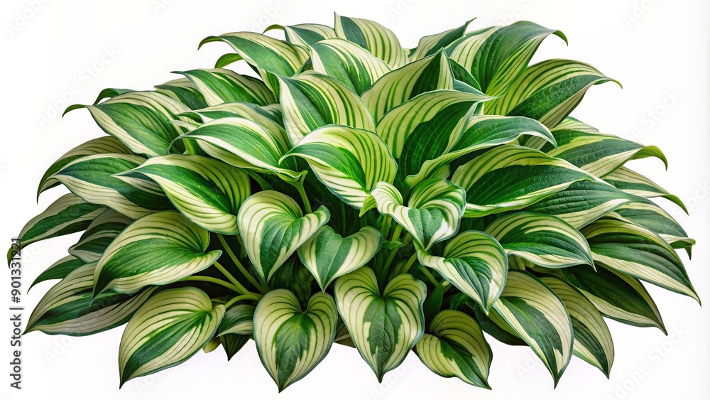 Vibrant green and white variegated hosta plant with intricate leaf ...