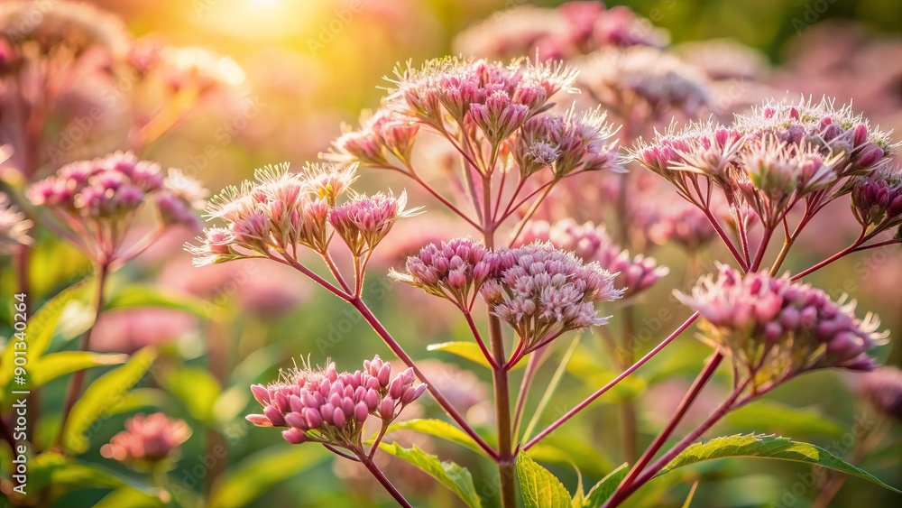 Delicate, feathery joe pye weed flowers in soft pinkish-purple hues ...