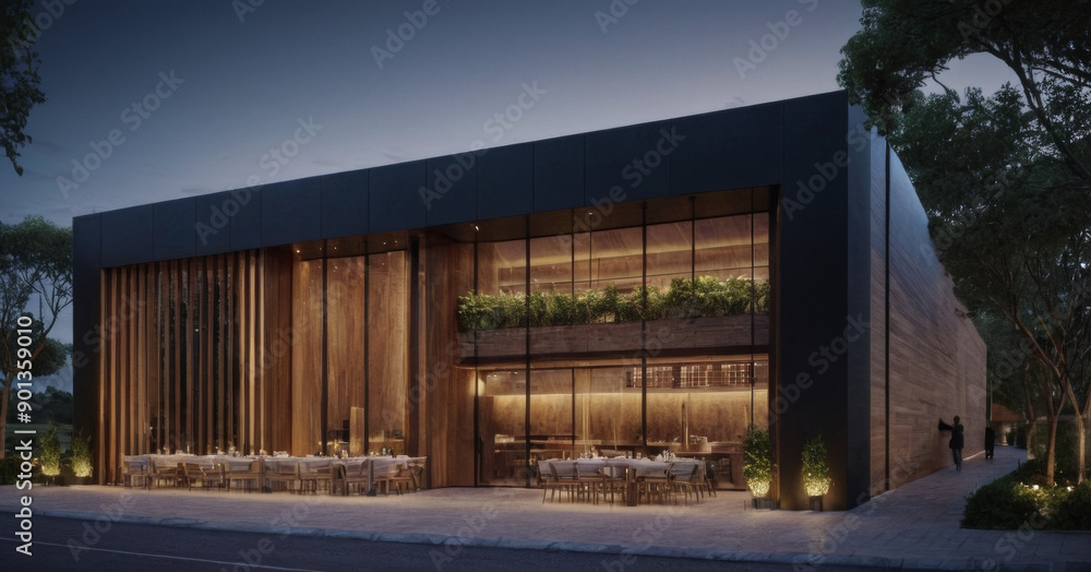 Design of a restaurant building facade. The facade width is 13 meters ...